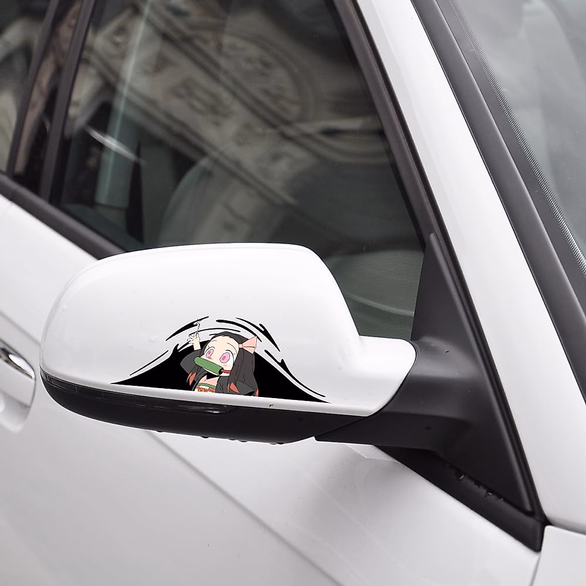 EARLFAMILY 5.1'' Cute Devil Girl Nezuko Peeker Decals Funny Car Sticker for Bumper Trunk Motorcycle Laptop JDM Car Accessories Decor Vinyl Decal Waterproof