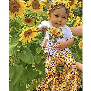 wdehow Toddler Baby Girl Clothes Set Long Sleeve Tassel T-Shirt Top Bottom Sunflower Flare Pants 2pcs Spring Summer Outfits (Yellow, 4-5T)