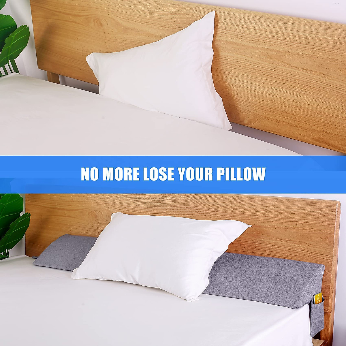 banflower Bed Wedge Pillow for Headboard Multi-Use Bolster Pillow Bed Gap Filler (0-6") Between Mattress and Headboard or Wall (Gray Twin 39"x10"x6")