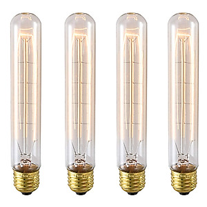 BesYouSel 25W Vintage Edison Bulbs T10/T30 Tubular Filament Bulb T185 Antique Long Incandescent Bulb 2300K Amber Glass E26 Medium Base 4 Pack
