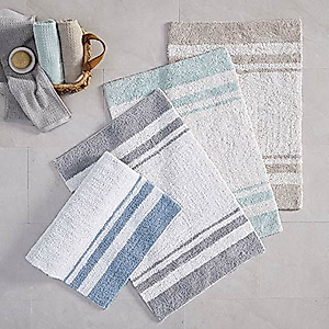 Madison Park - Spa Reversible Cotton Bath Rug - Grey - 20(W)" x 30(L)" - Striped - Water Absorbent- Fast Drying- Bath Mats - Feels Fluffy - Stylish & Sophisticated