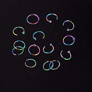 Qmcandy 40Pcs 20G Rainbow Nose Rings Studs Nose Rings Hoop Fashion Piercings Hoop Jewelry Stainless Steel Nose Rings