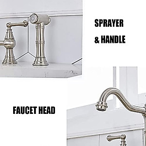 VCCUCINE Bridge Kitchen Faucet, 4 Hole Kitchen Faucet with Side Sprayer, Antique Brass 8 Inch Centerset 2 Handle Farmhouse Sink Faucet, Stainless Steel Kitchen Faucets for Sink 3 Hole