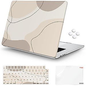 iCasso for MacBook Air 15 inch case 2024 2023 M3 M2 Chip Model A3114 A2941, Protective Plastic Hard Shell Case + Keyboard Cover + Screen Protector for MacBook Air 15.3", Art Modern Brown
