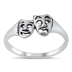 Tragedy Mask Drama Comedy Theatre Ring New .925 Sterling Silver Band Size 10