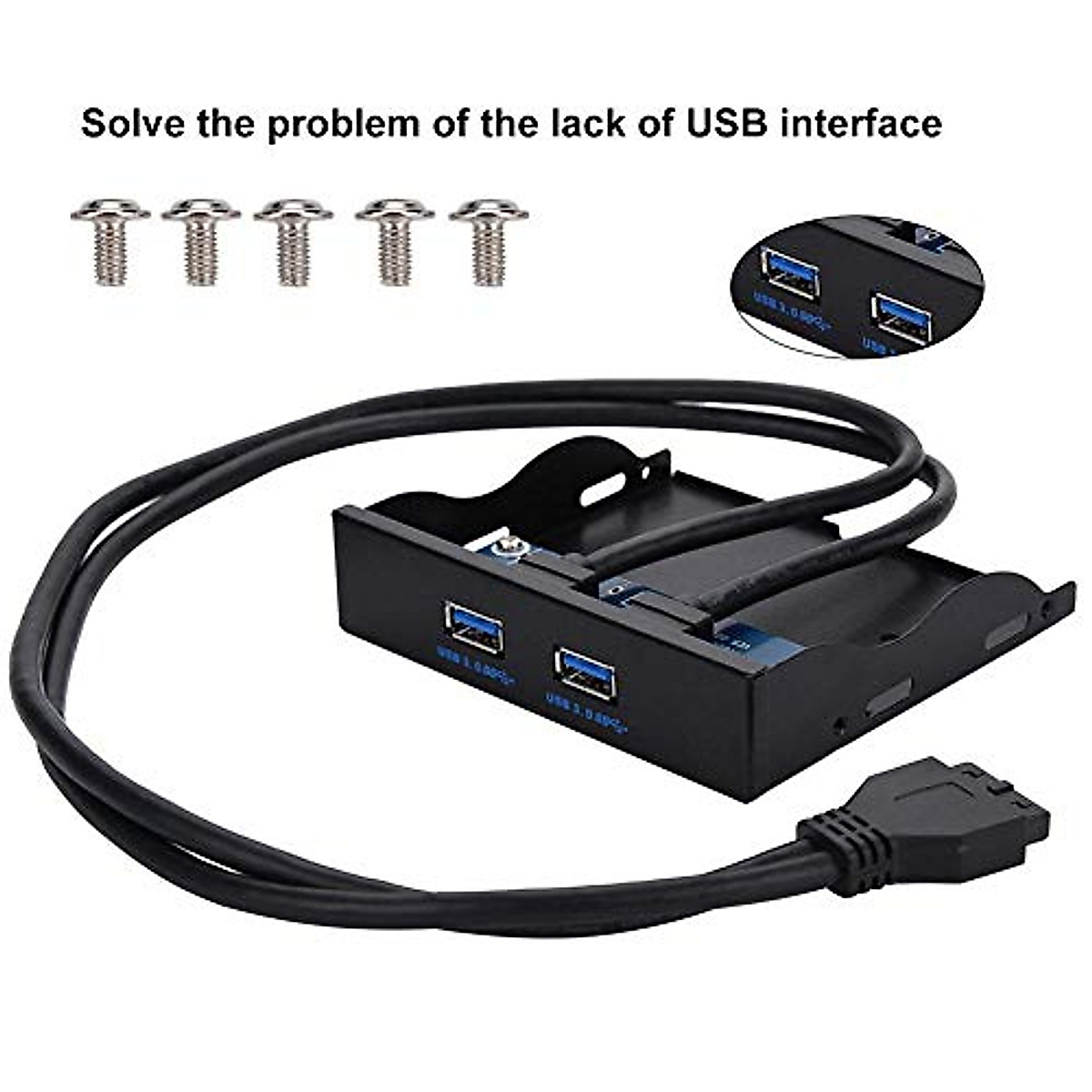 ASHATA USB Front Panel,USB 3.0 Floppy Front Panel with 2-Port,3.5 inches Floppy Bay 19 Pin to 2 Interface USB3.0 HUB