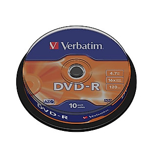 Verbatim DVD-R Discs with AZO Protection 10 Spindle Pack, Bulk Pack 10 x DVD-R Blank Discs with Hard Coat Scratch Guard and AZO Protection Against UV, 16x Speed, 4.7 GB