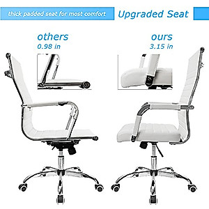 Furmax Ribbed Office Desk Chair Mid-Back PU Leather Executive Conference Task Chair Adjustable Swivel Chair with Arms