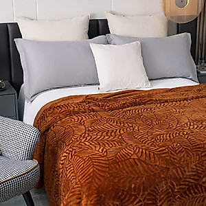 SOCHOW Super Soft Flannel Fleece Throw Blanket, Lightweight Cozy Warm Leaves Textured Plush Blanket for Bed Couch Sofa, 50 x 60 Inches, Caramel