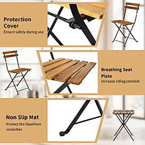 BLKMTY Folding Patio Bistro Set 3-Piece Outdoor Patio Furniture Sets Folding Table and Chairs Wood Bistro Set Balcony Cafe Table Square Patio Table Chair for Porch, Garden, Backyard, Nature