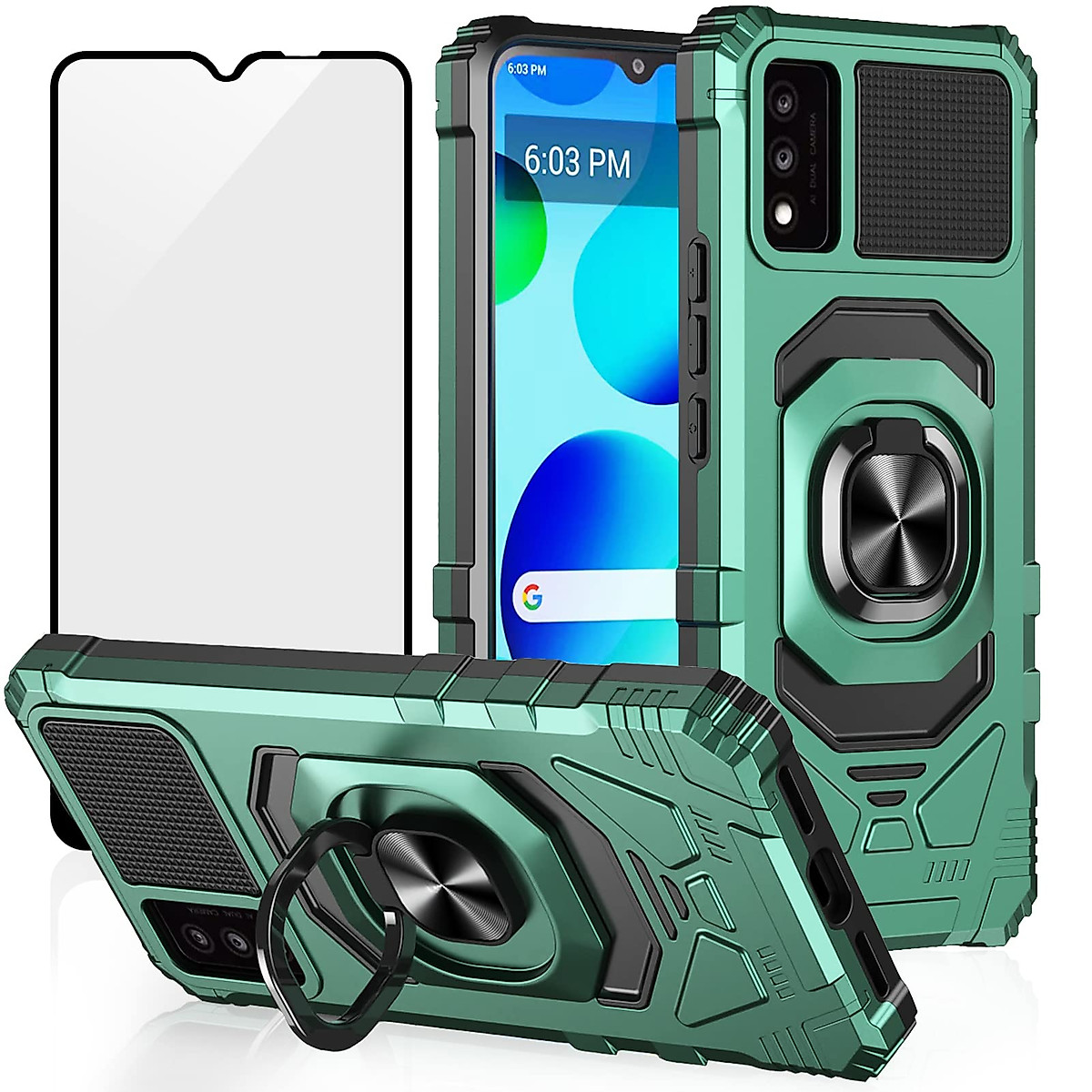 Ailiber Phone Case for Alcatel TCL 30T (T603DL), TCL 30 T Case with Screen Protector, Ring Kickstand for Magnetic Car Mount Military Grade, Heavy Duty Shockproof Protective Cover for TCL 30T-Green