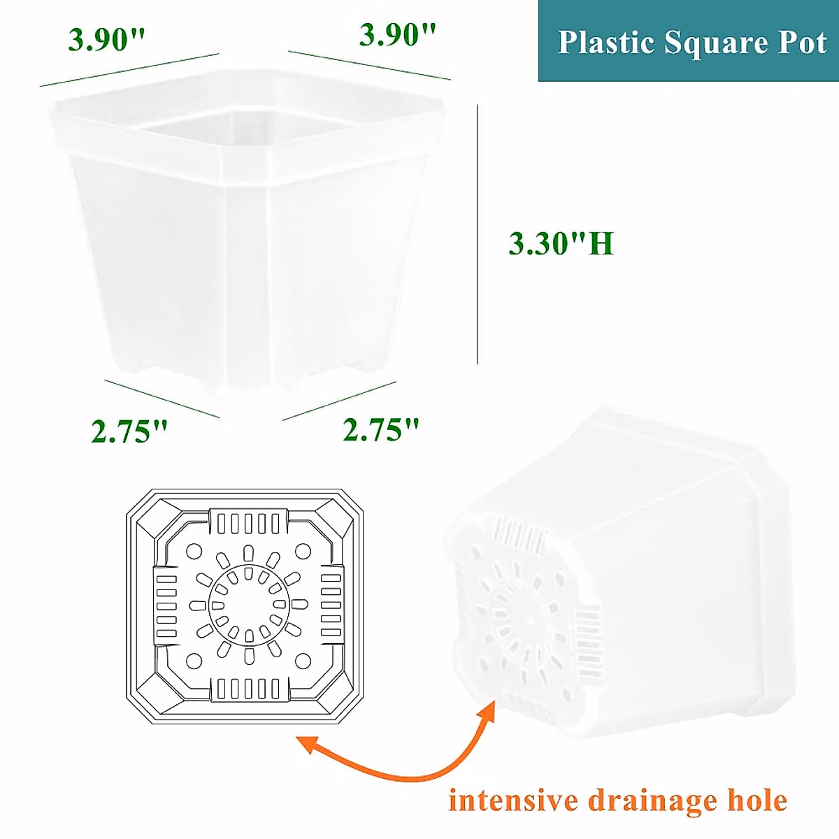 BangQiao 30 Pack Small 3.90 Inch Plastic Square Nursery Pot, Plant Starting and Transplant Planter Container with Drainage Hole for Seed Germination, Clear
