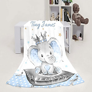Personalized Baby Swaddle Blanket with Name,Custom Fleece Throw Kids Blanket,Baby Blanket for Girls/Boys with Elephant Decor,Newborn Gifts for Baby Shower/Toddler Bed.30x40