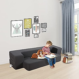 HonTop 10 Inch Modern Folding Sofa Bed Couch Memory Foam Couch Full Futon Sofa Sleeper Chair for Living Room Guest Mattress, Dark Grey