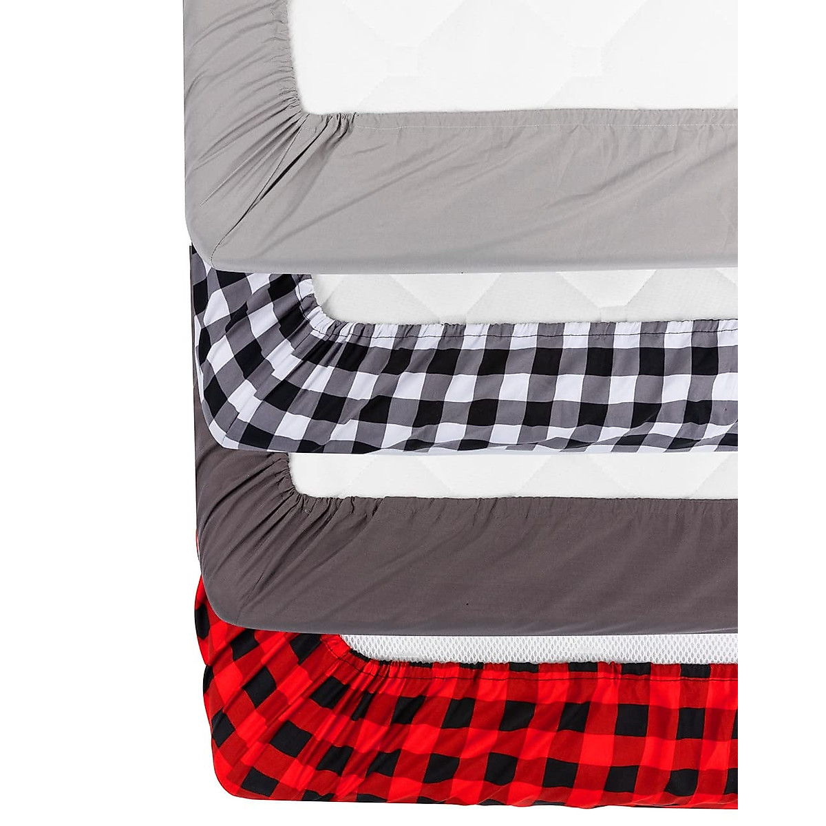 4 Pack Buffalo Check Plaid Neutral Unisex Fitted Baby Crib Sheets Set for Baby Boys or Girls (Black)