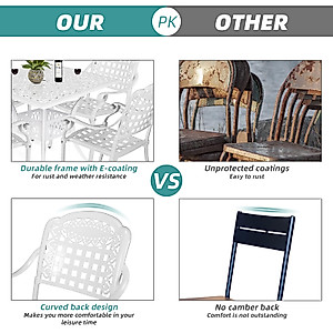 MEETWARM 5-Piece Outdoor Patio Dining Set, All-Weather Cast Aluminum Patio Conversation Set for Backyard Garden Deck with 4 Chairs, 4 Cushions and 35.4" Square Table with Umbrella Hole, White