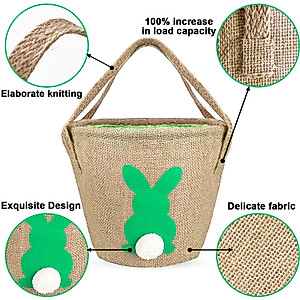 Leesgel Easter Baskets for Kids, Bunny Basket Easter Egg Hunt Baskets, Rabbit Buckets Large Easter Basket Gifts Bags for Boys Girls （Green)
