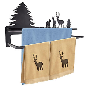 Towel Racks for Bathroom,Matte Black Bathroom Towel Holder Wall Mounted,Rustic Kitchen Dish Towel Hanger with Double Towel Bar,with Nails and Self Adhesive