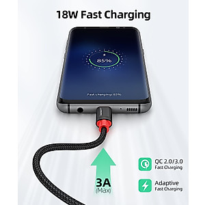 SUNGUY USB A to C Cable Right Angle, [2-Pack,1ft] 90 Degree Braided Fast Charging & Sync Type C Cable Compatible for Samsung Galaxy S10 S10E S9 S8 Plus Note 9, Nintendo Switch,Oculus Quest 2