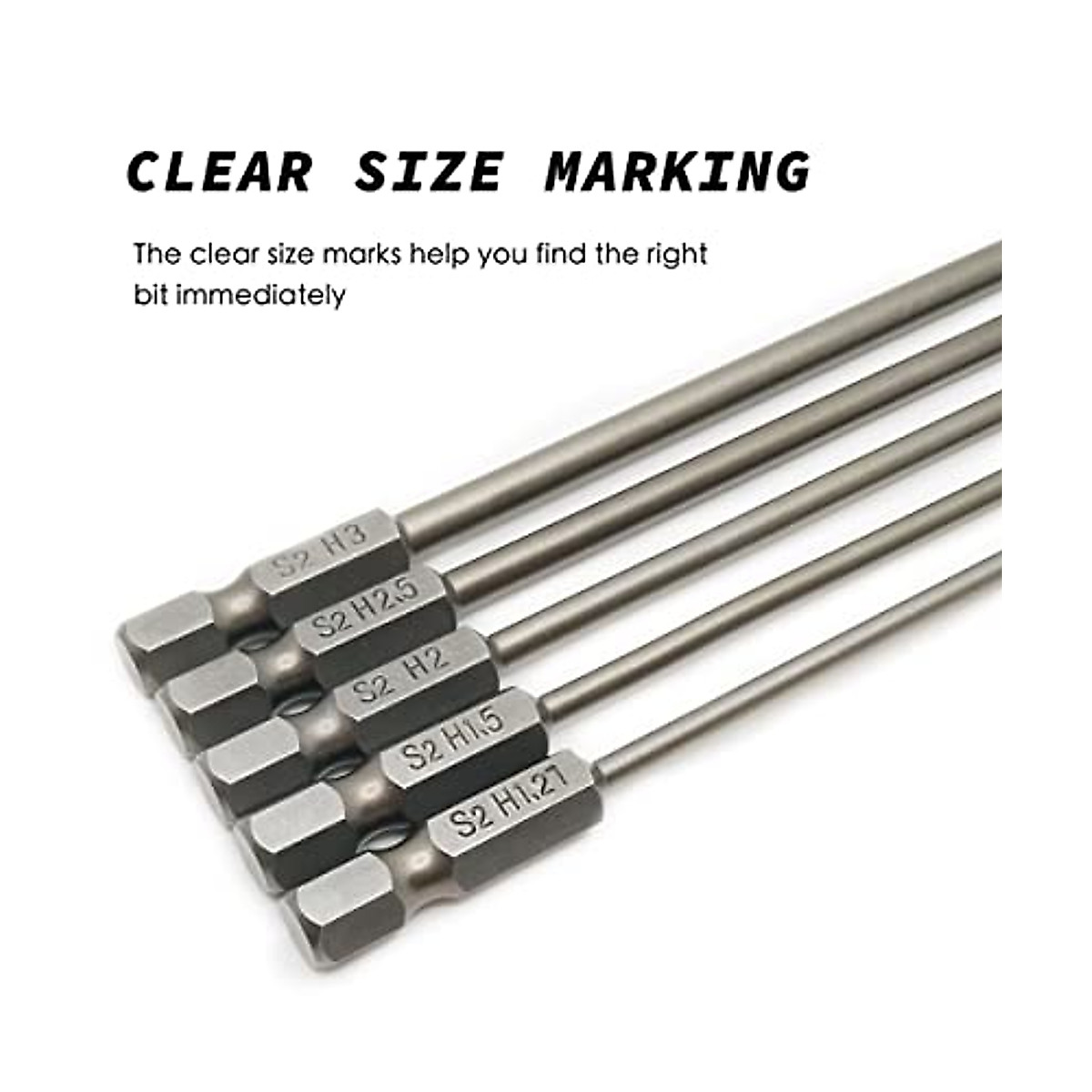 VICRAZEE 1.27 1.5 2.0 2.5 3.0mm Hex Head Allen Wrench Drill Bit Set S2 Steel 1/4" Hex Shank 4.3" Long for Electric Screwgun/Power Drill RC Hobby Tools Kit (5-Pack)