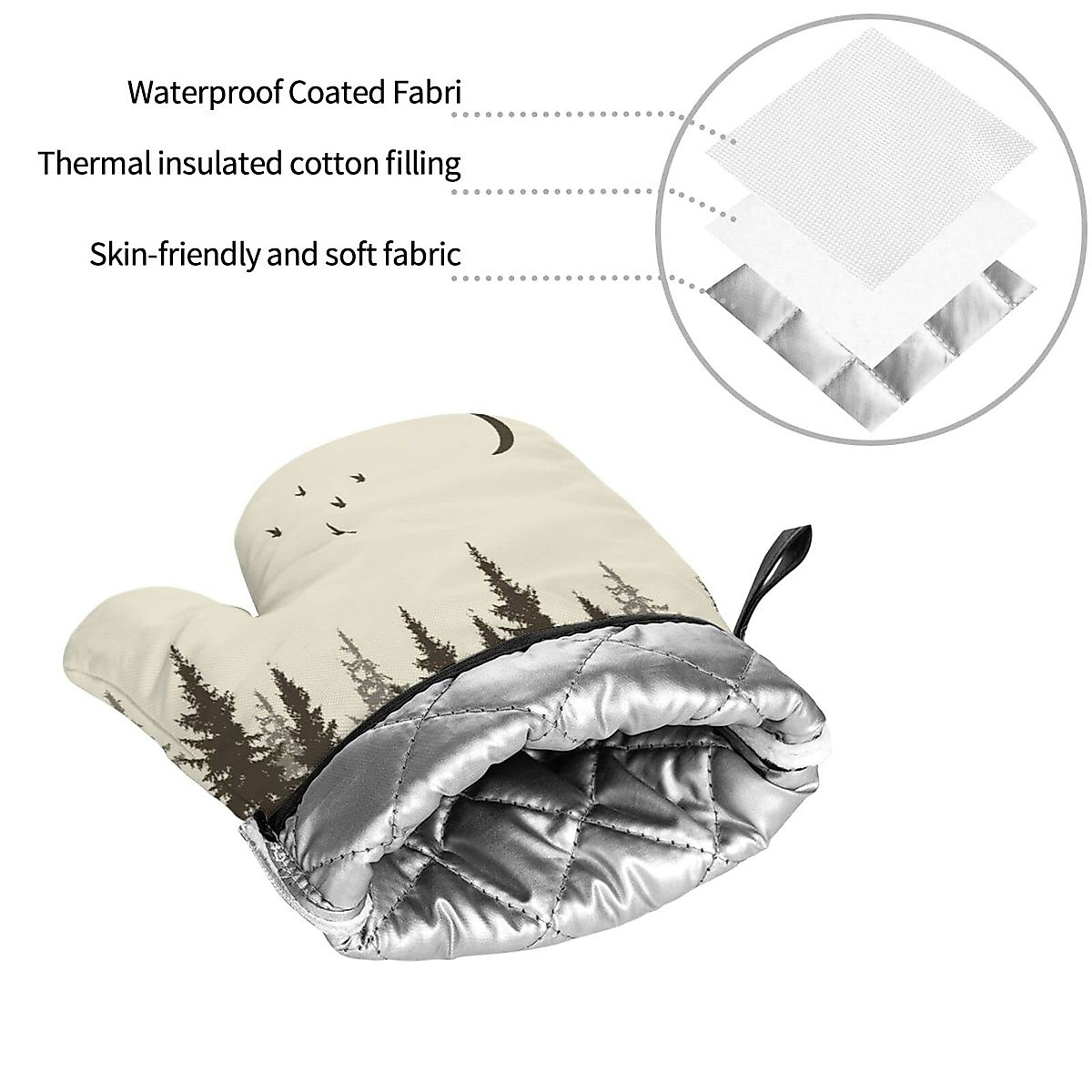 Oven Mitts and Pot Holders Sets of 4,Deer in The Forest Cabin Fog Bird Mountain Hunting Theme Yellow and Coffee Country Moose,Oven Mitts Heat Resistant Oven Gloves Set Potholders for Kitchen