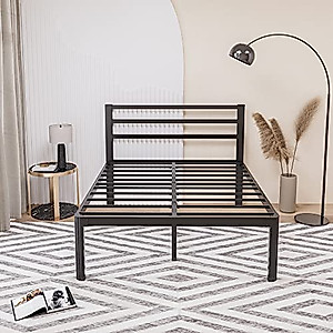 Woozuro California King Bed Frames with Headboard, 18 Inch Heavy Duty Metal Platform Bed Frame with Round-Corner Leg, No Box-Spring Needed, Non-Slip Mattress Foundation, Noise Free, Easy Assembly
