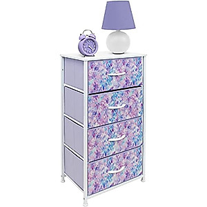 Sorbus Dresser Storage Tower, Organizer Drawers For Closet Boys & Girls Bedroom Bedside Furniture, Chest for Home, College Dorm, Steel Frame, Wood Top, Tie-dye Fabric Bins (4-Drawer, Blue/Pink/Purple)