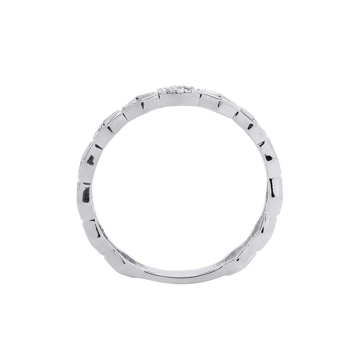 Aria Jewels Pave Diamond Hexagon Deco Minimalist Band Ring in 14K White Gold Over Sterling Silver for Women Ring Size - 8