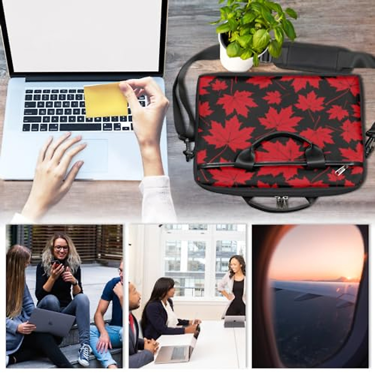 Fall Red Maple Laptop Computer Bag Waterproof Shoulder Messenger Bag 13-15 inch Durable Laptop Tote Bag with Shoulder Strap Handle Lightweight Crossbody Briefcase