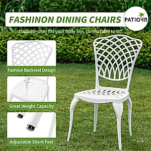 PATIO-IN 3 Piece Outdoor Bistro Set, Cast Aluminum Outdoor Bistro Table and Chairs Set of 2, Rust-Resistant Patio Furniture Set, White Bistro Set 3 Piece Outdoor for Garden, Backyard, Balcony
