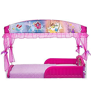 Delta Children Canopy Toddler Bed, Disney Princess + Delta Children Twinkle Galaxy Dual Sided Recycled Fiber Core Toddler Mattress (Bundle)