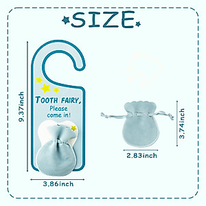 R HORSE 6Pcs Tooth Fairy Door Hanger Set Cute Tooth Fairy Wooden Door Hanging Sign With Tooth Fairy Pouch Bag Blue Tooth Fairy door hanging Pendent Encourage Gift for Lost Teeth Boys