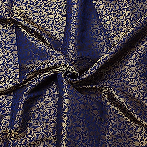 Brocade Art Silk Fabric Navy Blue Brocade Fabric by The Yard Home Decor Wedding Lehenga Fabric