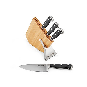 Sabatier Slim-Style Forged Japanese Stainless Steel Triple Rivet 5-Piece Prep Knife Set with Bamboo Storage Block - Expert Blade Retention & Precision Results