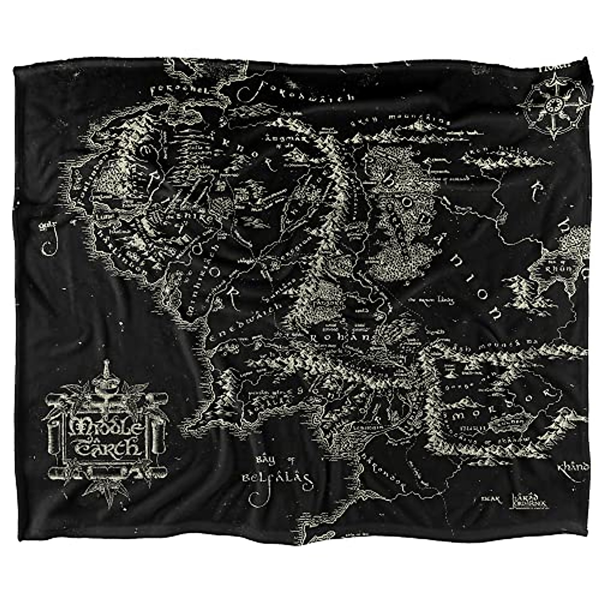 The Lord of The Rings Blanket, 50"x60" Black Map of Middle Earth Silky Touch Sherpa Back Super Soft Throw Blanket