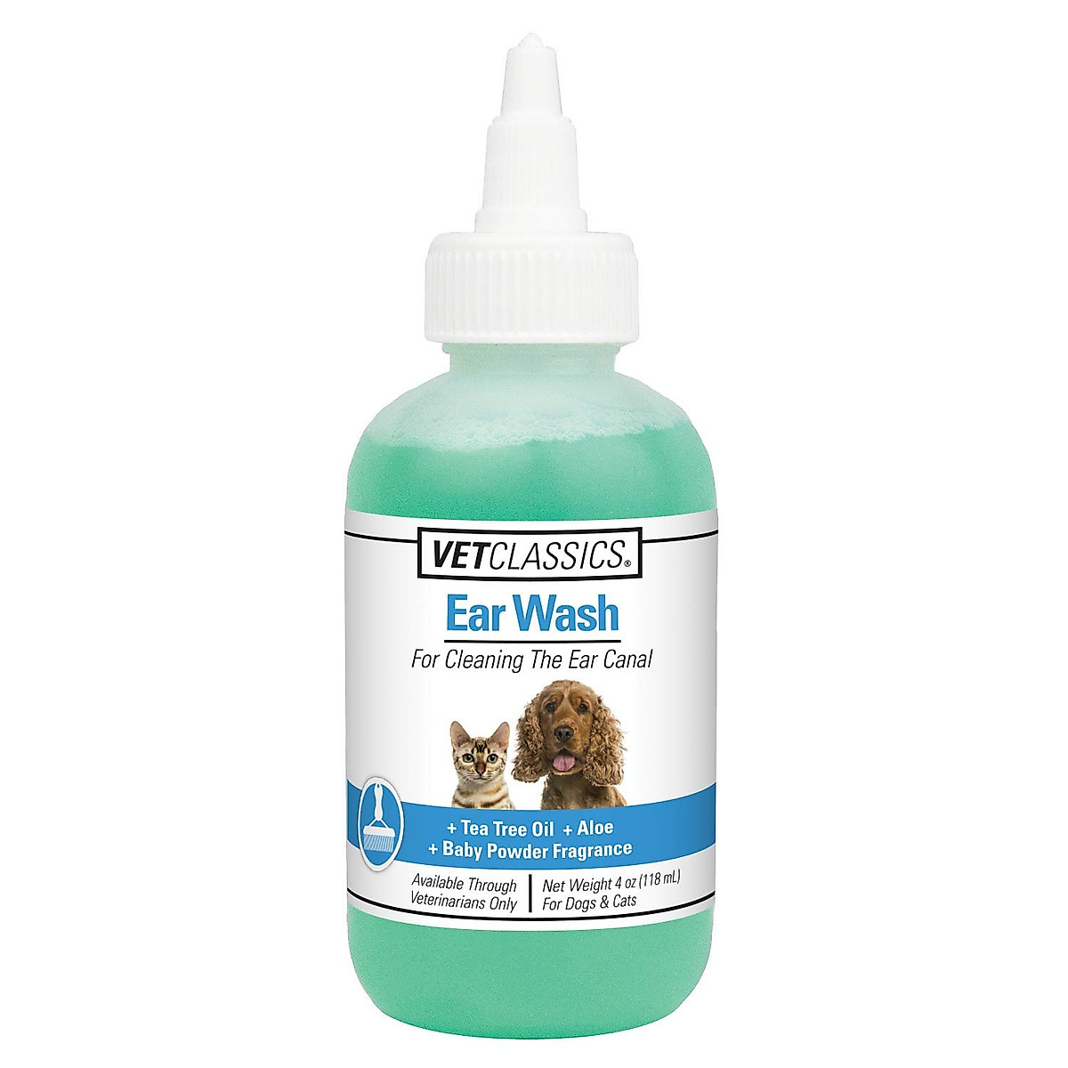 Vet Classics Ear Wash Liquid Formula for Dogs & Cats – Pet Ear Wash Formula Cleans Dog, Cat Ear Canals – Includes Aloe, Tea Tree Oil – Helps Remove Pet Ear Wax, Dirt, Debris – 4 Oz.