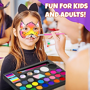Drawdart Face Painting Kit for Kids - 24 Colors Water Based Non Toxic Face Paint Kit, Professional Face Paint for Kids with Stencils & Brushes - Parties, Birthdays, Halloween Face Body Makeup Kit