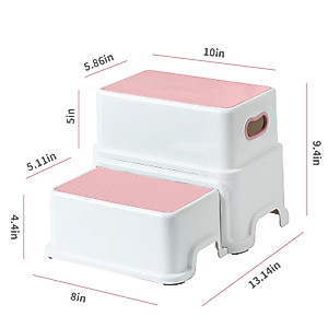Victostar 2 Step Stool for Kids, Anti-Slip Sturdy Toddler Two Step Stool for Toilet Potty Training, Bathroom,Kitchen (Pink)