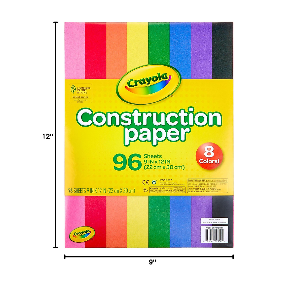 Crayola Construction Paper 9" x 12", 8 Classic Colors (96 Sheets), Great For Classrooms & School Projects, Colors May Vary
