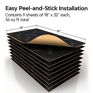 ﻿Dynamat Xtreme Sound Deadening Car Insulation Bulk Pack – Noise Dampening Kit for Floor, Doors, Panels, Hood, Engine or Trunk – Easy Self Adhesive Install – 9 Sheets 18”x32” Each, 36 sq ft total
