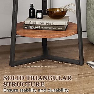 Gadroad Round End Table with Storage Shelf, 2 Tier Farmhouse Side Table Nightstand for Living Room, Bedroom, Wood Tabletop & Black Metal Frame, Brown 15.7 * 15.7 * 23.6inches