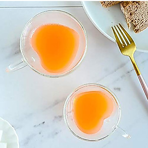 Anjiyoyo Heart Shaped Double Walled Insulated Glass Coffee Mugs or Tea Cups, Double Wall Glass 8 oz, Clear, Unique & Insulated with Handle