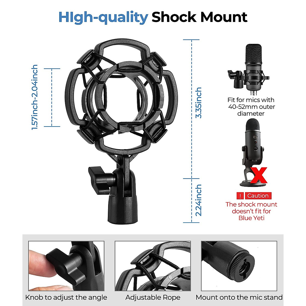 BILIONE Upgraded Desktop Microphone Stand, Adjustable Mic Stand Desk with Pop Filter, Shock Mount, Microphone Clip, 5/8" to 3/8" Metal Screw Adapter