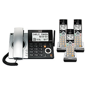 AT&T CL84307 Dect 6.0 Expandable Corded/Cordless Phone with Smart Call Blocker, Silver/Black with 3 Handsets