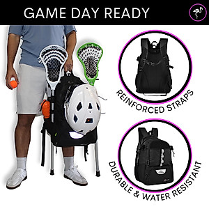 ERANT Athletic Lacrosse Bag - Extra Large Sports Lacrosse Backpack - Lacrosse Sticks Holders - Separate Cleat & Gear Compartment - Boys & Girls - Ideal for Lacrosse, Field Hockey, Gym - Black