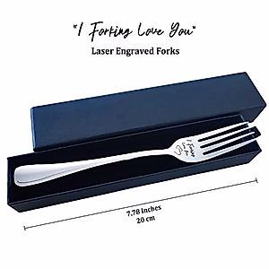 I Forking Love You 7.78'' Laser Engraved Forks Comes in Gift Box, Stainless Steel Fork, I Love You Gifts for Her or Him, Father's Day Mother's Day Valentine's Day Gift