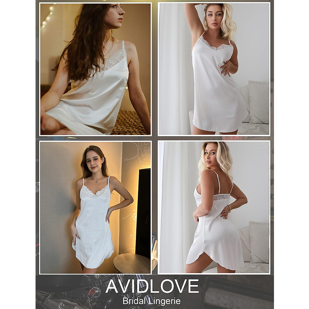 Avidlove Night Dresses for Women Sleep Satin Nightgowns Women's Lingerie, Sleep & Lounge White Medium