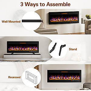 ALPACA 50" Slim Electric Fireplace Recessed and Wall Mounted,Wall Fireplace and Freestanding Linear Fireplace, with Remote Control,13 Adjustable Flame Color and 5 Brightness, 750W/1500W