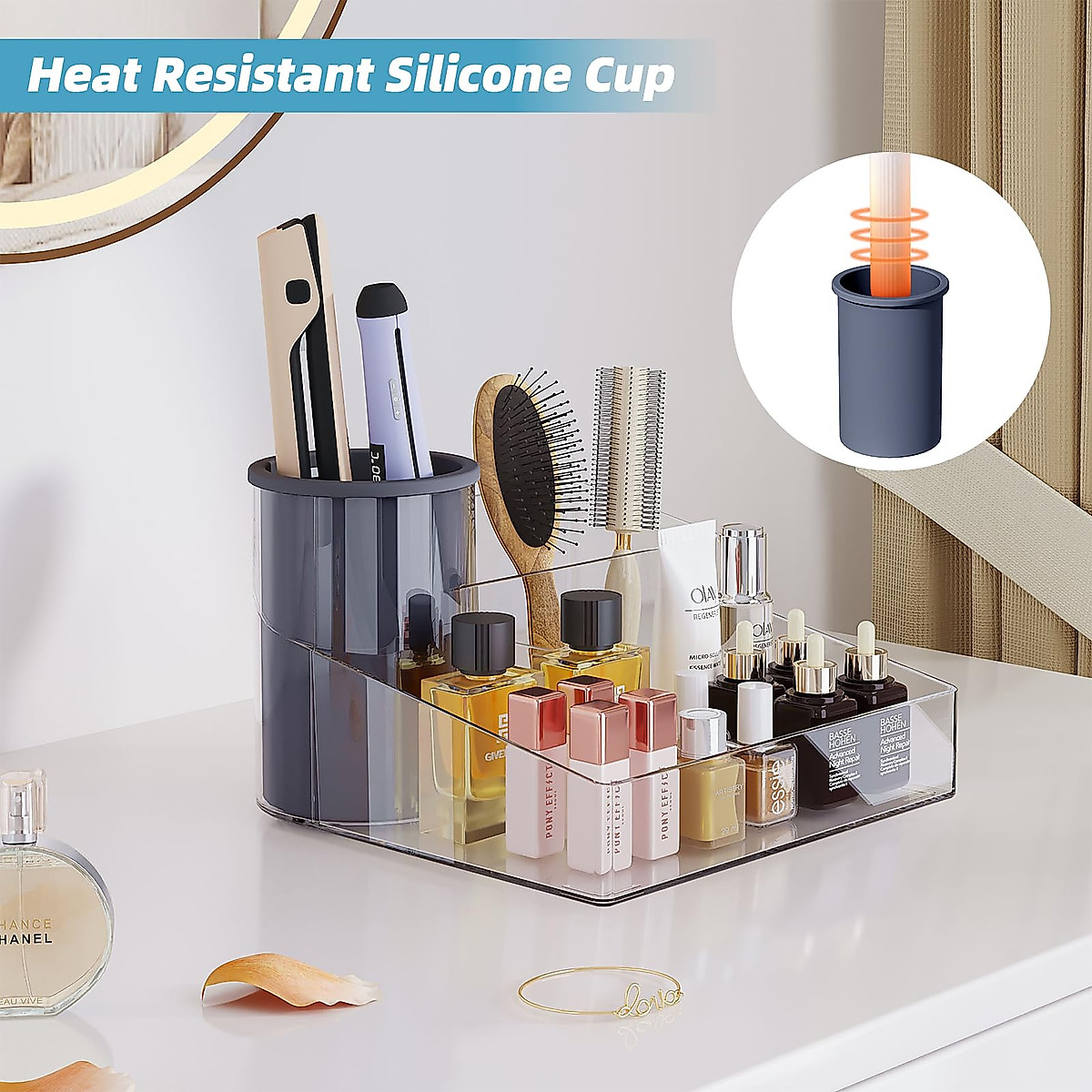 VITVITI Hair Tool Organizer and Hair Dryer Holder, Acrylic Curling Iron Holder Countertop for Bathroom, Clear Hot Styling Tools for Vanity Straightener/Makeup Brush/Toiletries