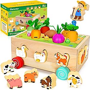 Wooden Montessori Toys for Toddlers Girl and Boy, Wooden Farm Animals Toys Gifts for Toddlers Age 2 3 4 Year Old, Wood Educational Shape Sorter Toys for Kids 1-3 Learning Fine Motor Skills